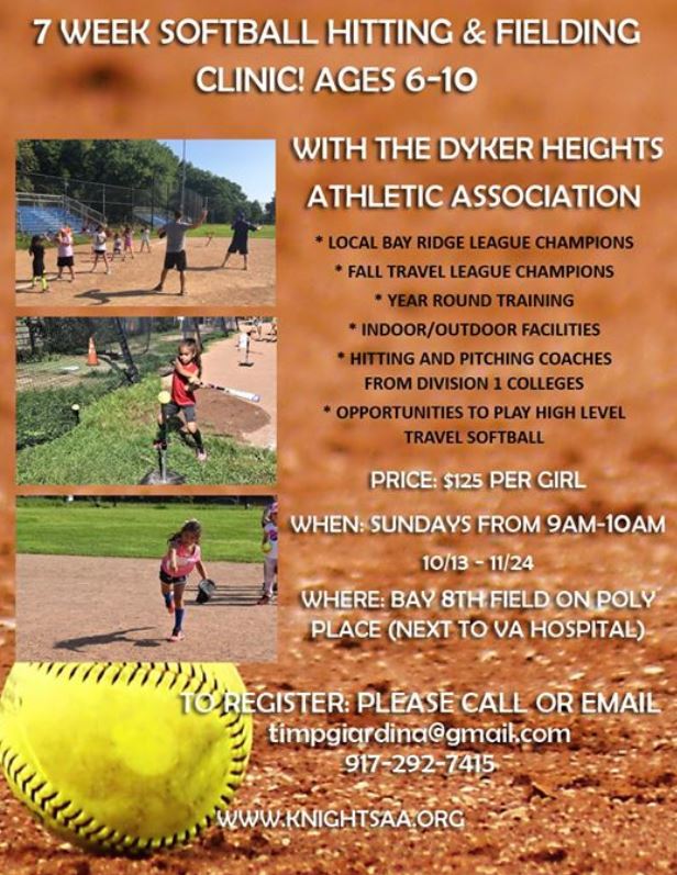 Dyker Heights Knights Softball Clinic for Girls 6-10 Yrs. Old