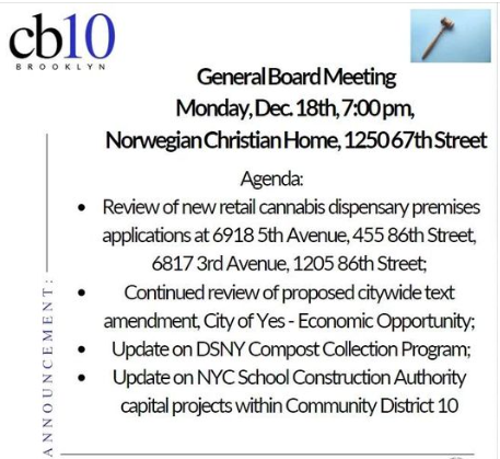 CB 10 Meeting About Bay Ridge Cannabis Shops